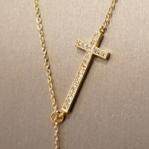 Jewelry | Pave Cz Double Cross Lariat Necklace Y Chain Drop | Poshmark